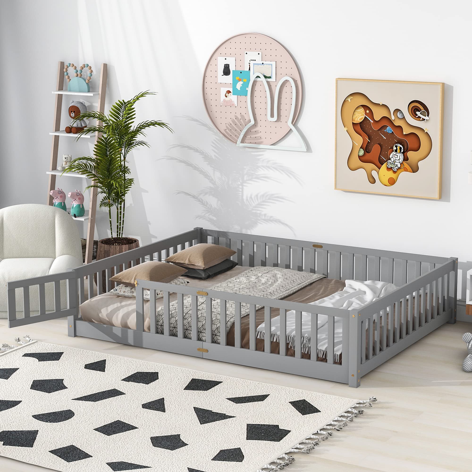 Bellemave Queen Montessori Bed, Floor Bed, Floor Bed, Floor Bed with Door, Floor Bed for Kids, Wooden Kids Floor Bed(Gary).