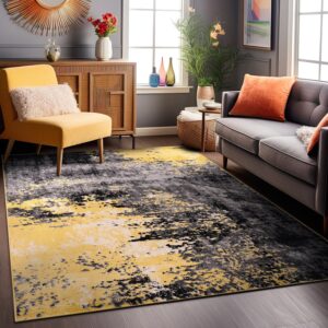 rugshop contemporary abstract splash non shedding soft ideal for living room,bedroom,kitchen area rug 5' x 7' yellow