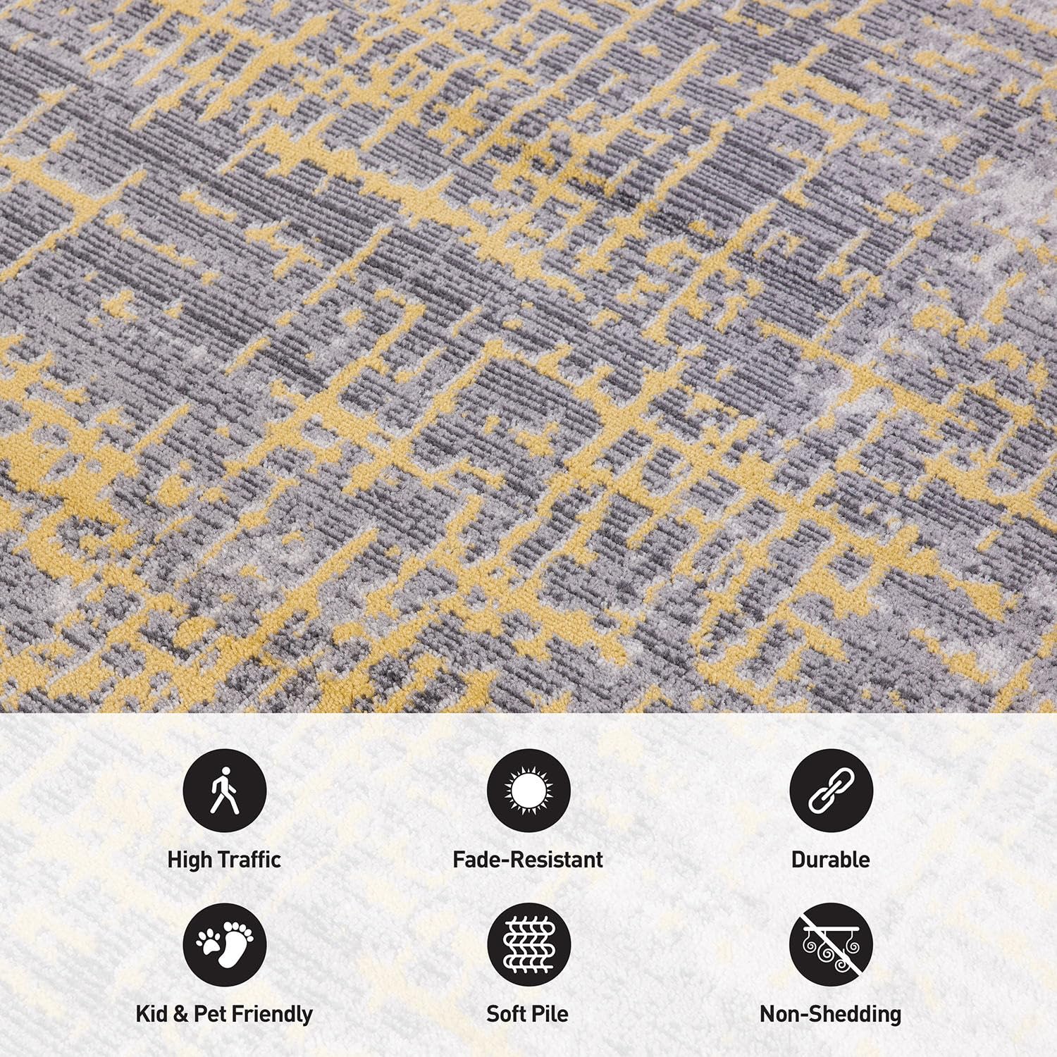 Rugshop Distressed Abstract Design Non Shedding Soft Ideal for Living Room,Bedroom,Kitchen Area Rug 5' x 7' Yellow