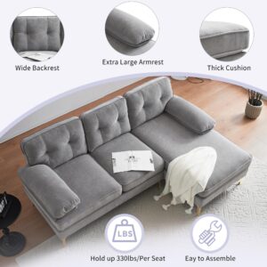 P PURLOVE Modern 3 Seater Sectional Sofa, L Shape Sofa with Comfortable Soft Back and Armrest, Modern Luxury Velvet Couch with Strong Metal Legs for Living Room Bedroom (Light Grey)