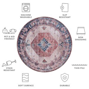 SAFAVIEH Tucson Collection Area Rug - 6' Round, Beige & Rust, Persian Design, Machine Washable & Slip Resistant, Ideal for High Traffic Areas in Living Room, Bedroom, Dining (TSN155B-6R)