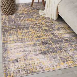 rugshop distressed abstract design non shedding soft ideal for living room,bedroom,kitchen area rug 5' x 7' yellow