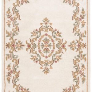 SAFAVIEH Aubusson Collection Area Rug - 5' x 8', Ivory & Green, Handmade Traditional Wool, Ideal for The Living Room, Bedroom, Dining Room (AUB301A-5)