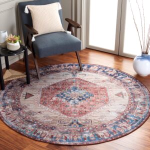 safavieh tucson collection area rug - 6' round, beige & rust, persian design, machine washable & slip resistant, ideal for high traffic areas in living room, bedroom, dining (tsn155b-6r)