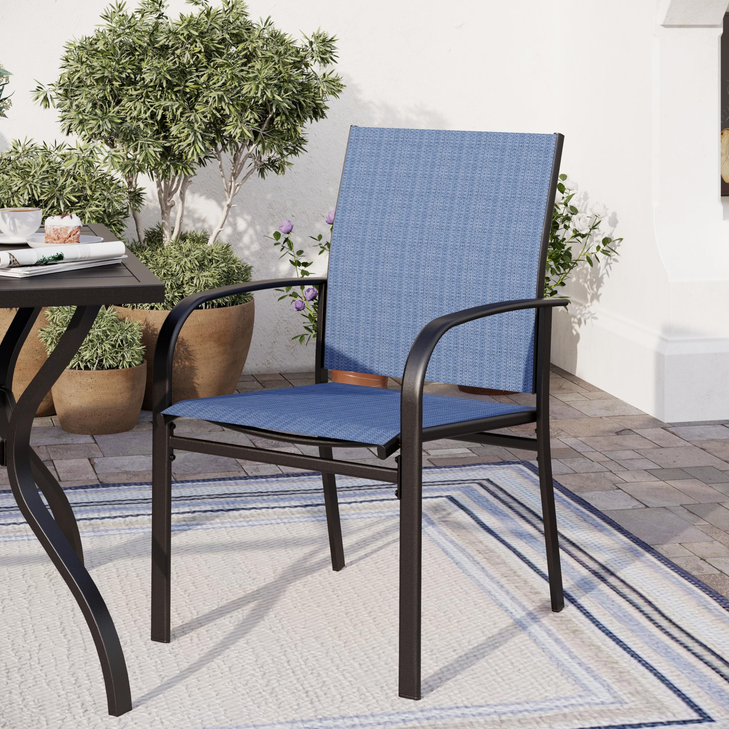 SUNSHINE VALLEY 4 Piece Patio Chairs, Outdoor Dining Chairs for 4,Garden Backyard Lawn Yard Furniture, Blue Stable Patio Dining Chairs Steel Frame with Textilene Fabric Chair.