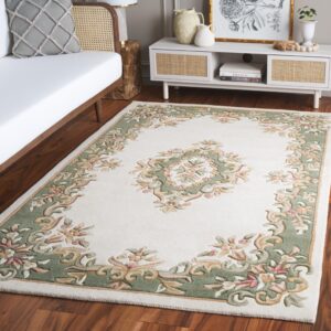 safavieh aubusson collection area rug - 5' x 8', ivory & green, handmade traditional wool, ideal for the living room, bedroom, dining room (aub301a-5)