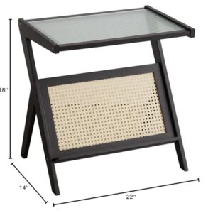 viewcare Black Side Table, Bamboo Wood Small Side Tables for Living Room & Bedroom, Sofa Table with Acrylic Wavy Panel for Small Spaces, Night Stand Table for Bedroom