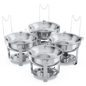 alpha living chafing dish buffet set of 4 – complete stainless steel chaffe buffet set with glass lids, chafing fuel holder – elegant and practical warmer trays for buffet, wedding, catering supplies