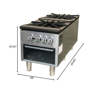 EMPURA 18" Vertical Countertop Gas Stock Pot Range with Cast-Iron Grate for Restaurant Restaurant | (2) Burners, 220,000 BTU | 18"W x 52.38"D x 20.63"H, Stainless Steel (Included: LP Conversion Kit)