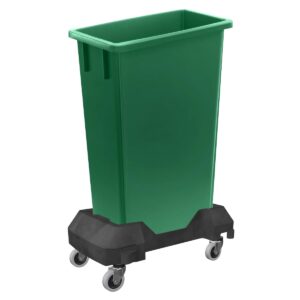 [dark green] 23 gallon slim trash can with dolly, commercial rolling trash can, heavy-duty wheeled garbage can, trash can with wheels