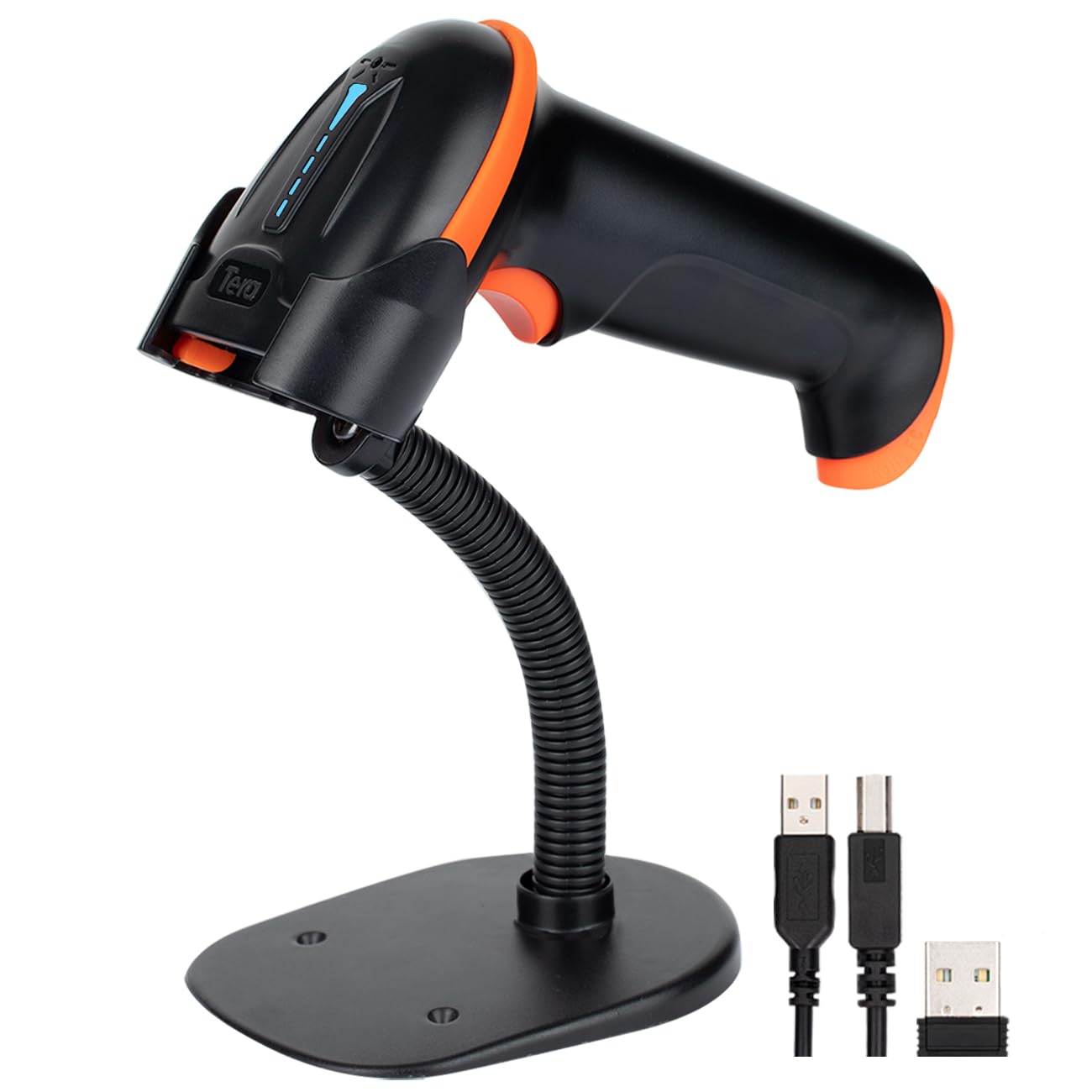 Tera Barcode Scanner Wireless and Wired with Battery Level Indicator 1D 2D QR Digital Printed Bar Codes Reader with Stand Portable Handheld Barcode Scanner Compact Plug and Play Model D5100-Z