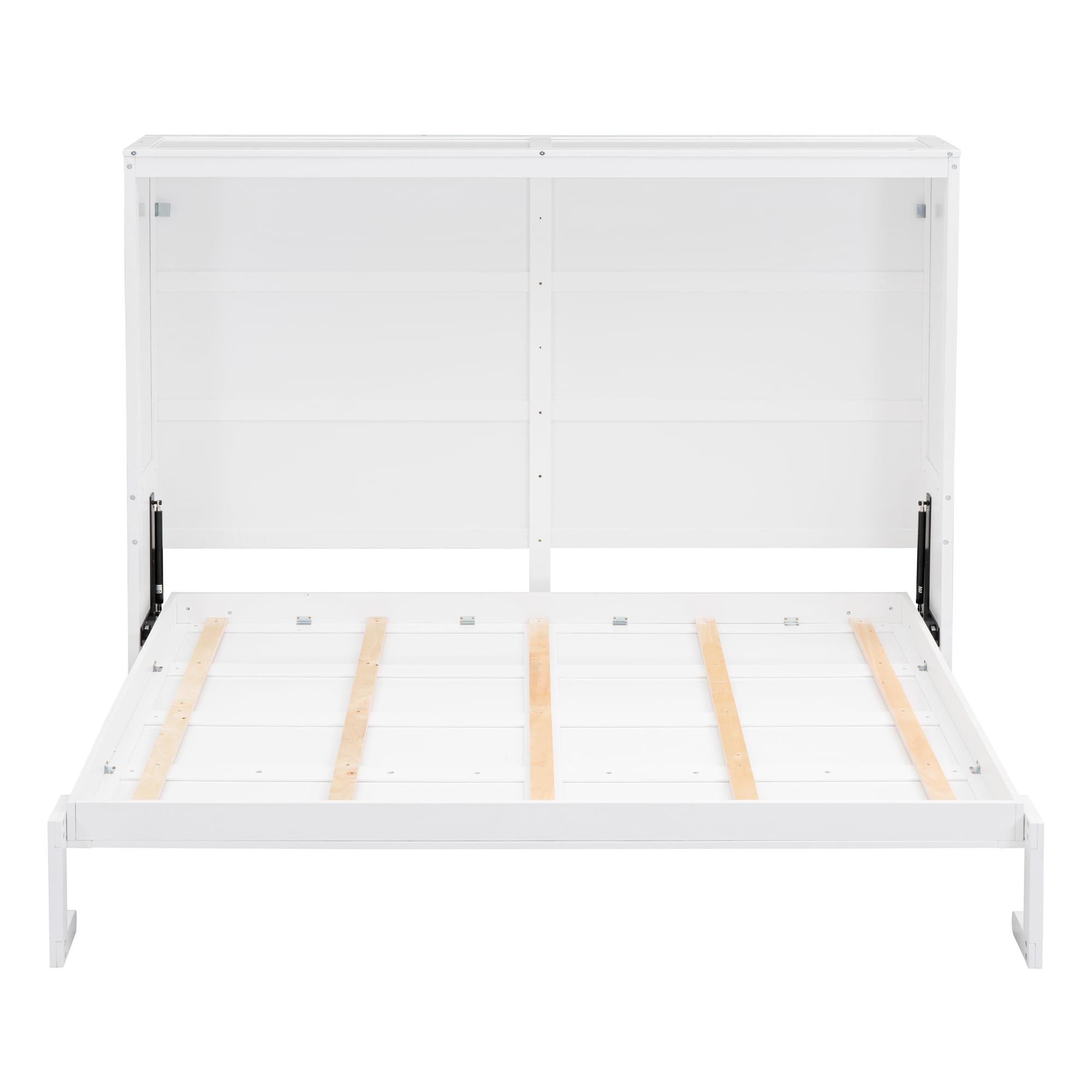 Merax Modern Farmhouse Solid Wood Murphy Bed Chest/Space Saving/Wood Slat Support/Queen,White