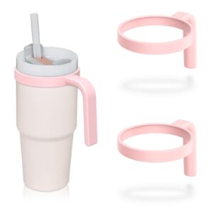 handle for stanley 14oz quencher h2.0 flowstate tumbler, stanley cup accessories 14 oz, stanley tumbler handle attachment, anti slip, car cup holder friendly, improved grip, pack of 2 (pink, 14oz)