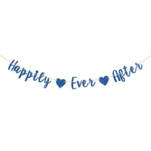 halodete happily ever after banner, mr & mrs wedding banner, bridal shower, engagement, bachelorette party garland bunting decorations - blue glitter