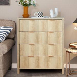 mid-century 4 drawers bedside table storage cabinet, modern nightstand with 4 drawer and solid wood legs, contemporary tall dresser, mid century nightstand with 4 drawer dresser for bedroom (natural)