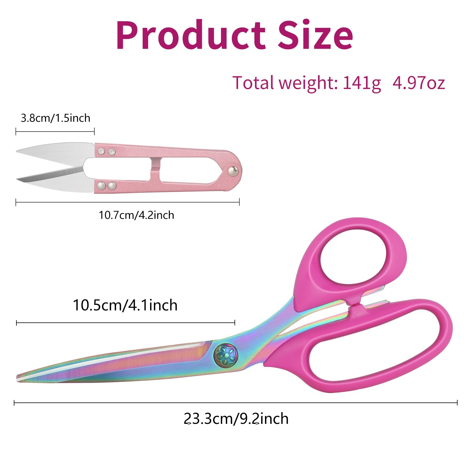 Vutyvve Left-Handed Fabric Scissors for Cutting Fabric, Garments, Textiles, 23cm Tailor's Scissors, Thread Cutter, Set of 2