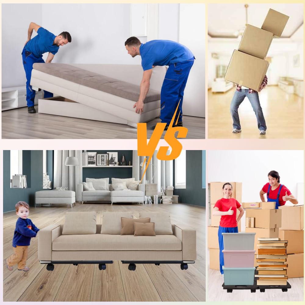 HBFBDRCT Furniture Dolly Spliceable Movers 2 Packs, Securely Holds 220 Lbs, Moving Dolly Cart for Heavy Furniture, Piano, Fridges, Boxes, 5 Wheels Dolly Rolls, No Assembly Required (Black Dolly)