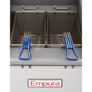 EMPURA 40 lb Freestanding Floor Natural Gas Fryer | Deep Frying with (2) Removable Baskets and (3) Cast-Iron Vertical Burner Tubes for Kitchen Restaurant | 46.50"H x 15.5"W x 30.32"D, Stainless Steel