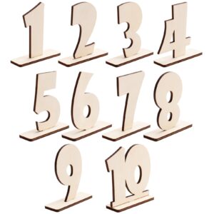 10pcs wooden table numbers 1-10 wedding table numbers with stands base unfinished wood table numbers signs holders