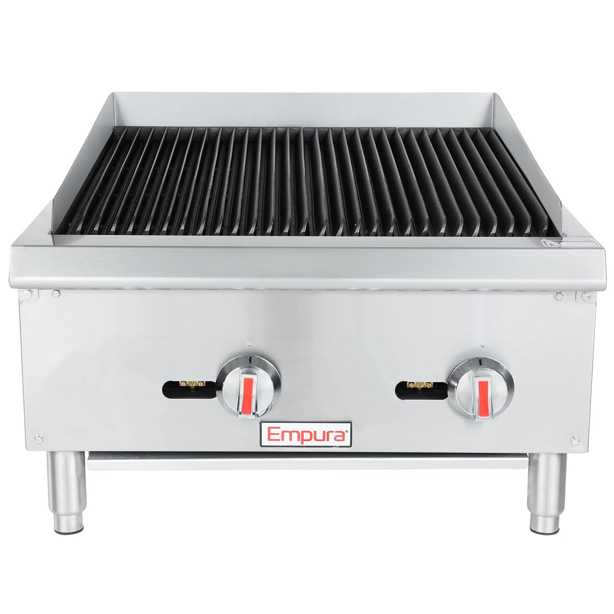 EMPURA 24" Countertop Gas Radiant Charbroiler | Commercial Char-Grill Broiler for Buffet Food Truck | (2) Burners, 60,000 BTU | 24"W x 32.3"D x 13.3"H, Stainless Steel (Includes: LP Conversion Kit)