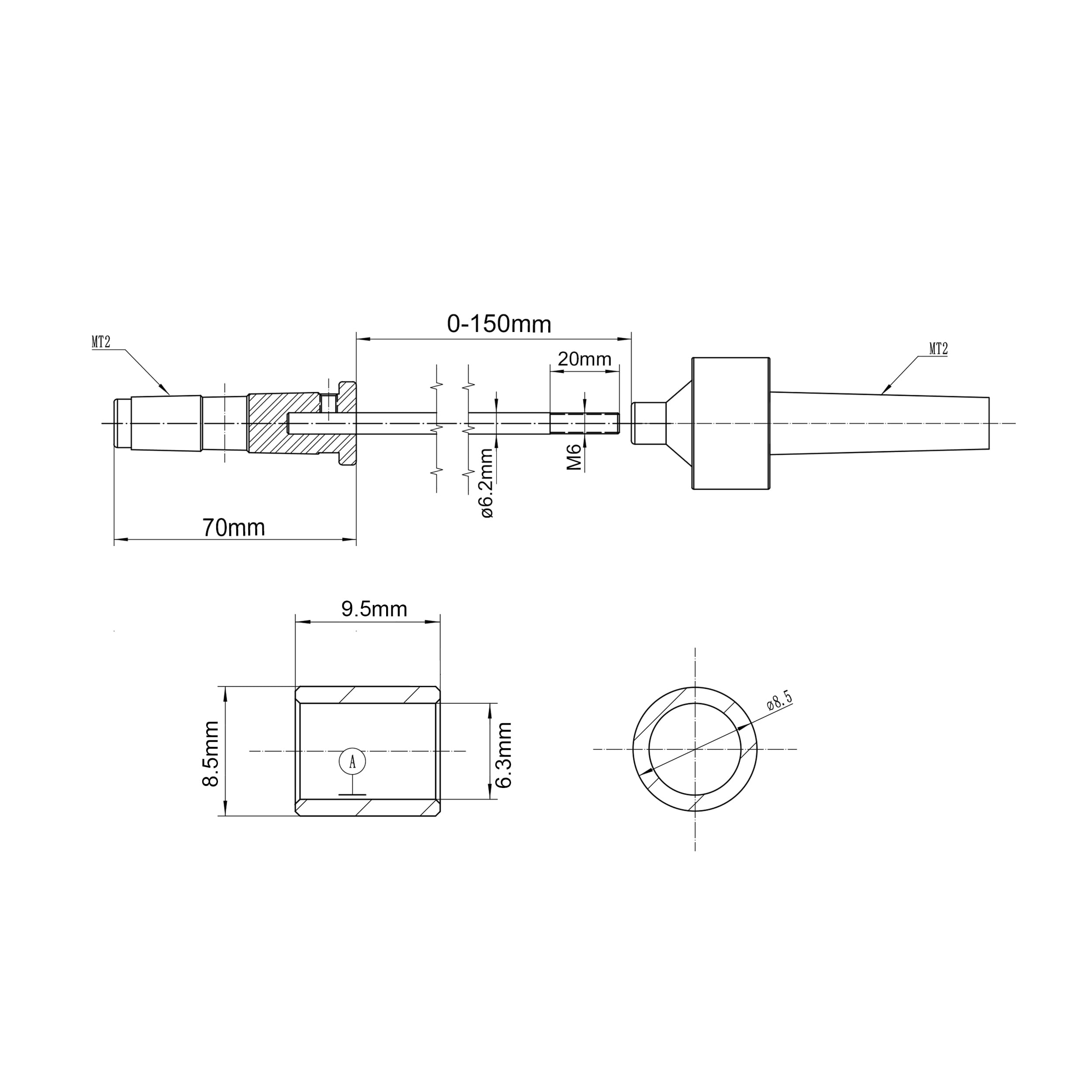 BMWOOD PM-002/MT2 Pen Mandrel Kit with 5pc Bush, 7mm Drill Bit and Mandrel Saver, MT2 for woodturning.