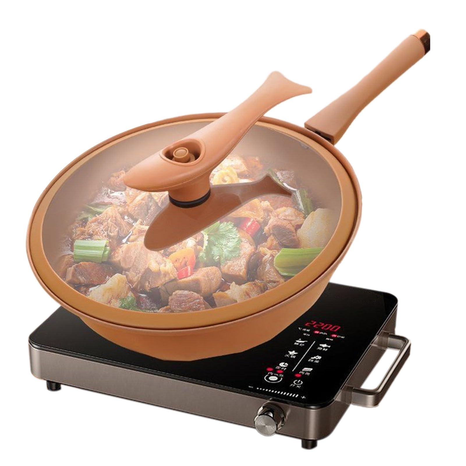 Iron Wok, Scratch Resistant Small Wok Pan with Lid, Energy-concentrating Pan Cookware, All In 1 Bottom Steaming and Cooking Chinese Wok, Nonstick Woks & Stir Fry Pans for Induction, Electric Stoves