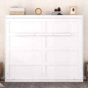 Merax Modern Farmhouse Solid Wood Murphy Bed Chest/Space Saving/Wood Slat Support/Queen,White