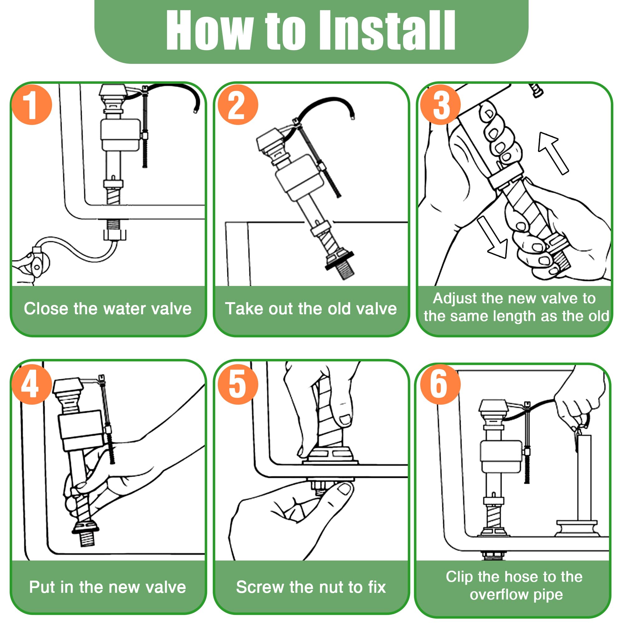 Saillong 2 Pack Toilet Fill Valve Replacement, Universal Toilet Tank Fill Valve Replacement Kit, Height Adjustable Toilet Float Replacement Kit, Fill Valve Replacement Kit for Toilet Tank