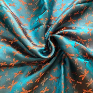 vinsilk mulberry silk fabric, pattern silk fabric, dragonfly pattern, fabric for clothes, silk for sewing, silk apparel fabric, luxury silk, dress making, cut in continuous yards. (color01, 0.5 yards)