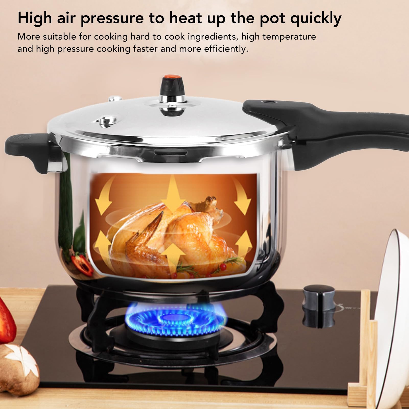 Stainless Steel Pressure Cooker, Multifunctional with Safety Valve, 80KPA, Handle, Cooking Pot for Fast Efficient Cooking (2L)