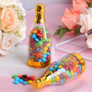 Ziliny 50 Pcs Metallic Golden Champagne Bottle Containers Candy Bottles Wedding Candy Box Bridal Shower Favors Plastic Wine Alcohol Containers Mini Champagne Bottles Bulk for Wedding Bridal Party