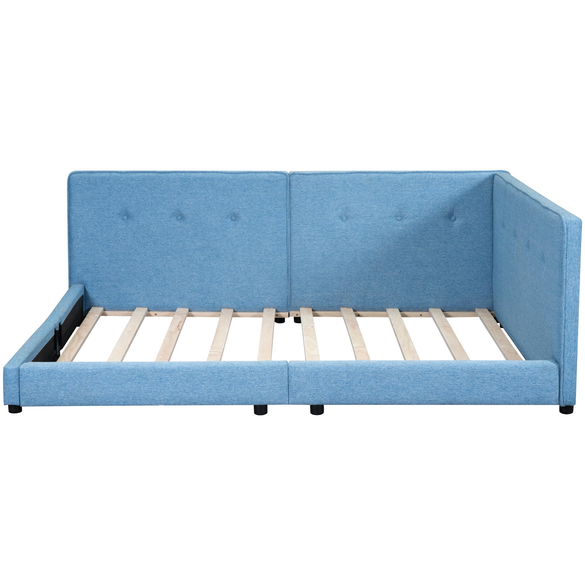 Merax Modern Upholstered Queen Size Platform Bed with USB Ports/Wood Slat Support/Queen,Blue