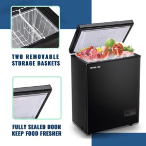 DEMULLER Chest Freezer with 2 Removable Baskets 3.5 Cu.ft Compact Freezers with Electronic Thermostat (50 ℉ to -12 ℉), Stay-Open Lid, Manual Defrost, Kitchen Office Apartment, Black