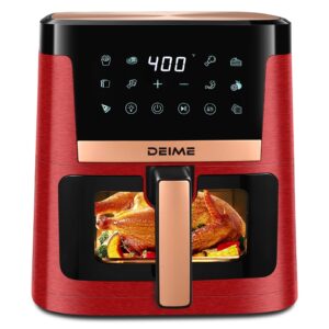 deime air fryer 7.5 qt 1700w oilless oven healthy cooker air fryers large capacity with 12 presets, visible cooking window, lcd touch screen, customerizable cooking, non-stick basket (red)