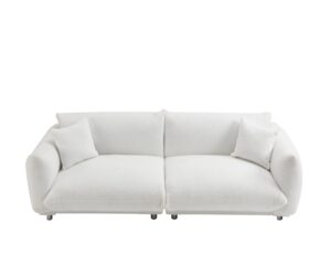 szlizccc sofa couch for living room, 87.4 inch modern upholstered couch, teddy velvet tufted sofa, 3 seat sofa big comfy couch sofas for livingroom, comfy couch sofas for office (white 85.4” sofa)