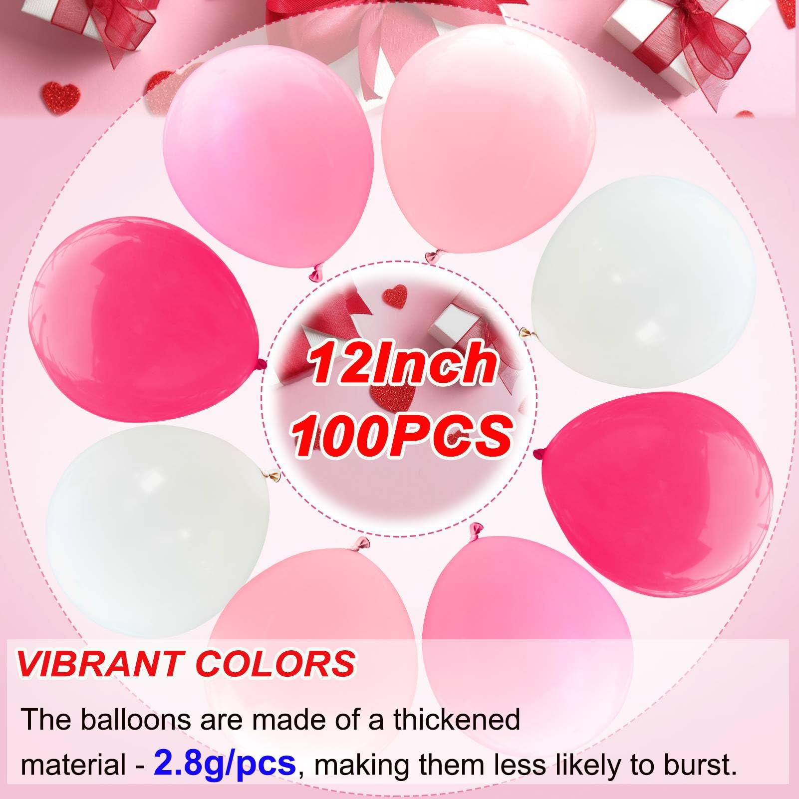 YGYXMY Pink Party Balloons - 100pcs 12inch Hot Pink, Pink, Light Pink and White Balloons for Barbie Party Baby Shower Birthday Valentines Day Decorations