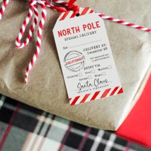 north pole christmas gift tags from santa for women men kids presents decorations, christmas wrapping paper stickers tag for xmas gifts, christmas party favors labels, treat cookie decor, envelopes