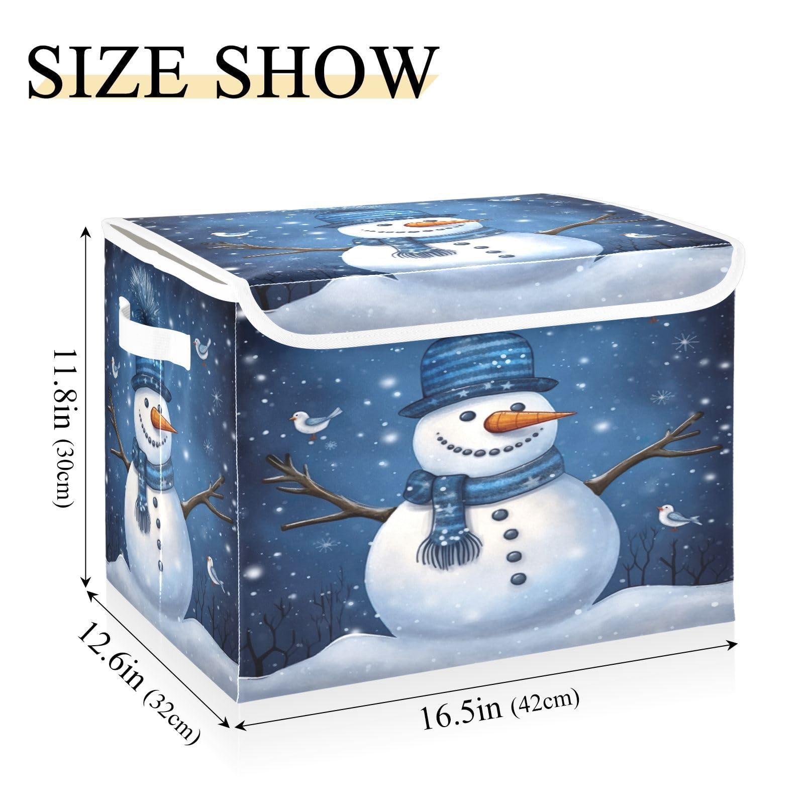 RunningBear Christmas Winter Snowman Blue Large Storage Bins with Lid Collapsible Storage Bin Storage Organizer Bin Fabric Foldable Storage Organizer Containes for Office Bedroom Clothes Toys