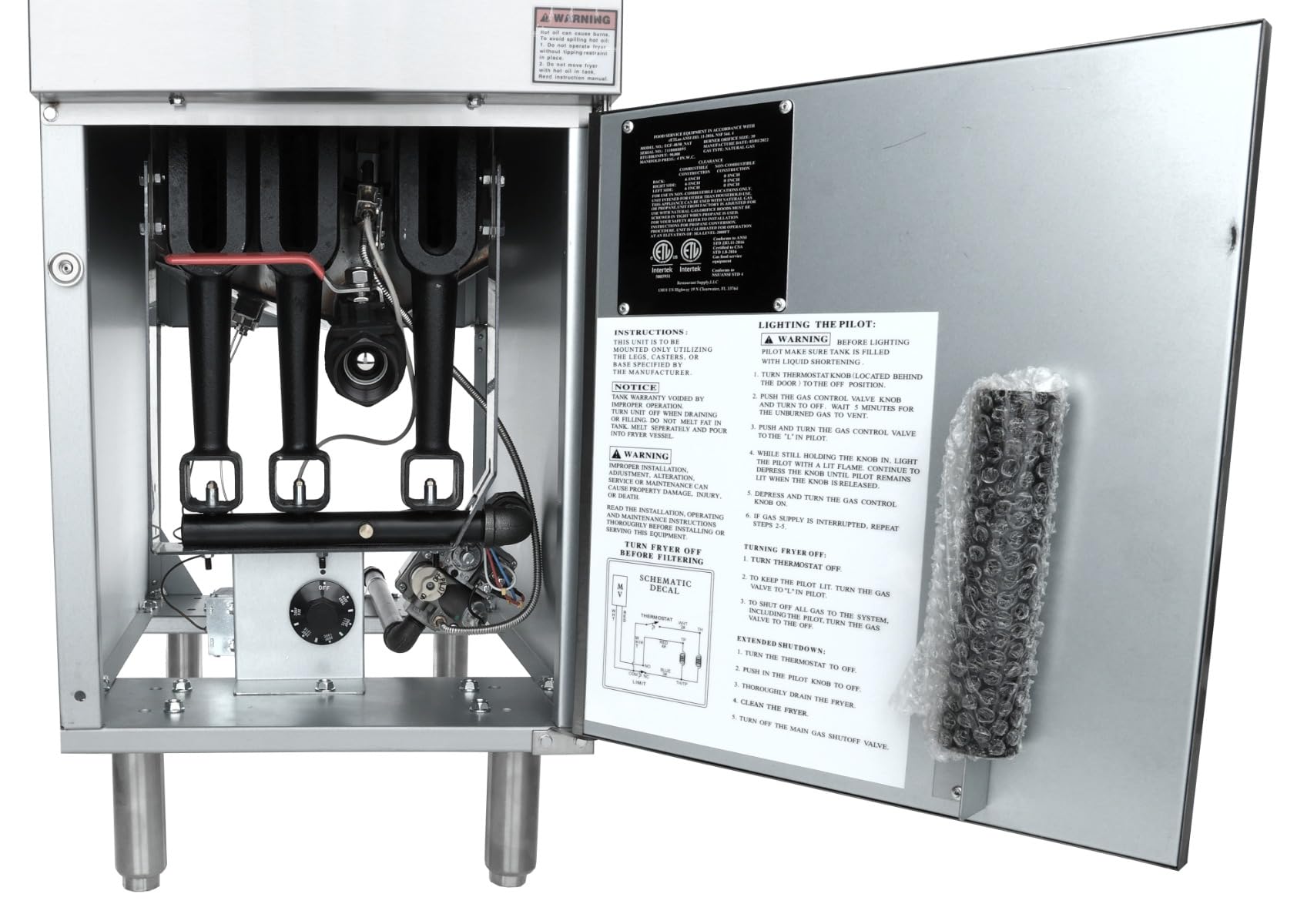 EMPURA 40 lb Freestanding Floor Natural Gas Fryer | Deep Frying with (2) Removable Baskets and (3) Cast-Iron Vertical Burner Tubes for Kitchen Restaurant | 46.50"H x 15.5"W x 30.32"D, Stainless Steel