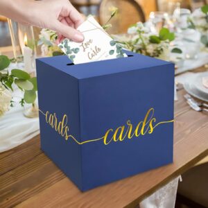 LIKAJON 1 Pack Navy Blue and Gold Foil Card Box for Party, 8.7" Navy Blue Gift Card Box Money Box for Birthday, Wedding, Baby Shower, Retirement, Anniversary, Bridal Shower, Raffle Ticket