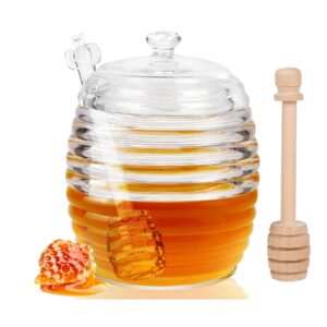 loscarol honey jar with dipper and lid glass dispenser honey pot, 8 oz honey jar and 2 honey dippers stick set, for home kitchen storing honey and syrup - honey containers