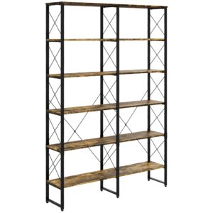 homcom bookshelf, tall industrial bookcase with 6 shelves, 5-tier storage rack with steel frame, 53.25" wide display rack, x-bar for living room, home office, rustic brown