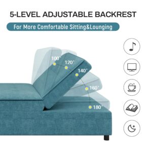 4-in-1 Sofa Bed Chair Multi-Function Folding Ottoman Bed with Storage Pocket and USB Port, Convertible Lounge Sofa Chairs for Living Room, Bedroom (Teal)