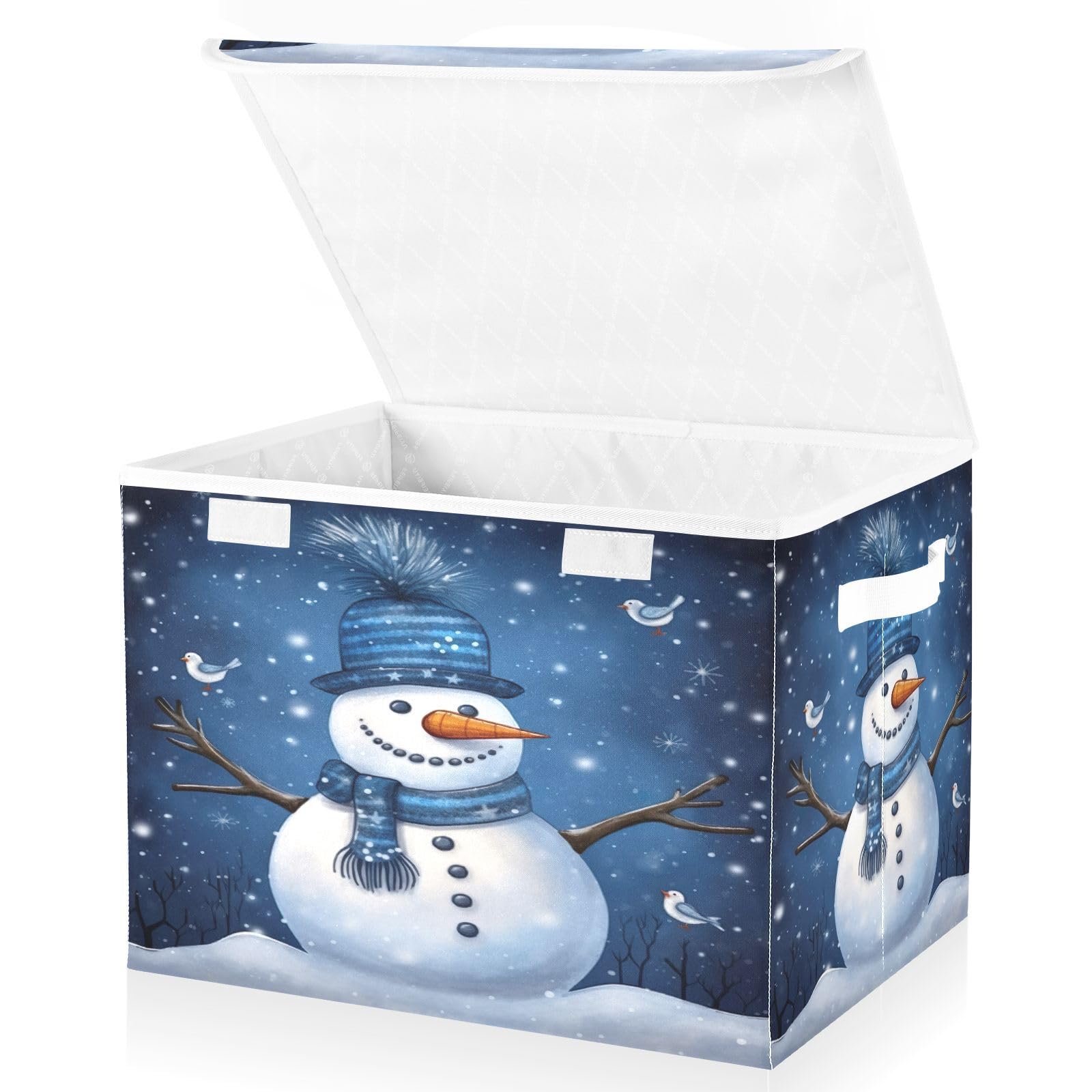 RunningBear Christmas Winter Snowman Blue Large Storage Bins with Lid Collapsible Storage Bin Storage Organizer Bin Fabric Foldable Storage Organizer Containes for Office Bedroom Clothes Toys