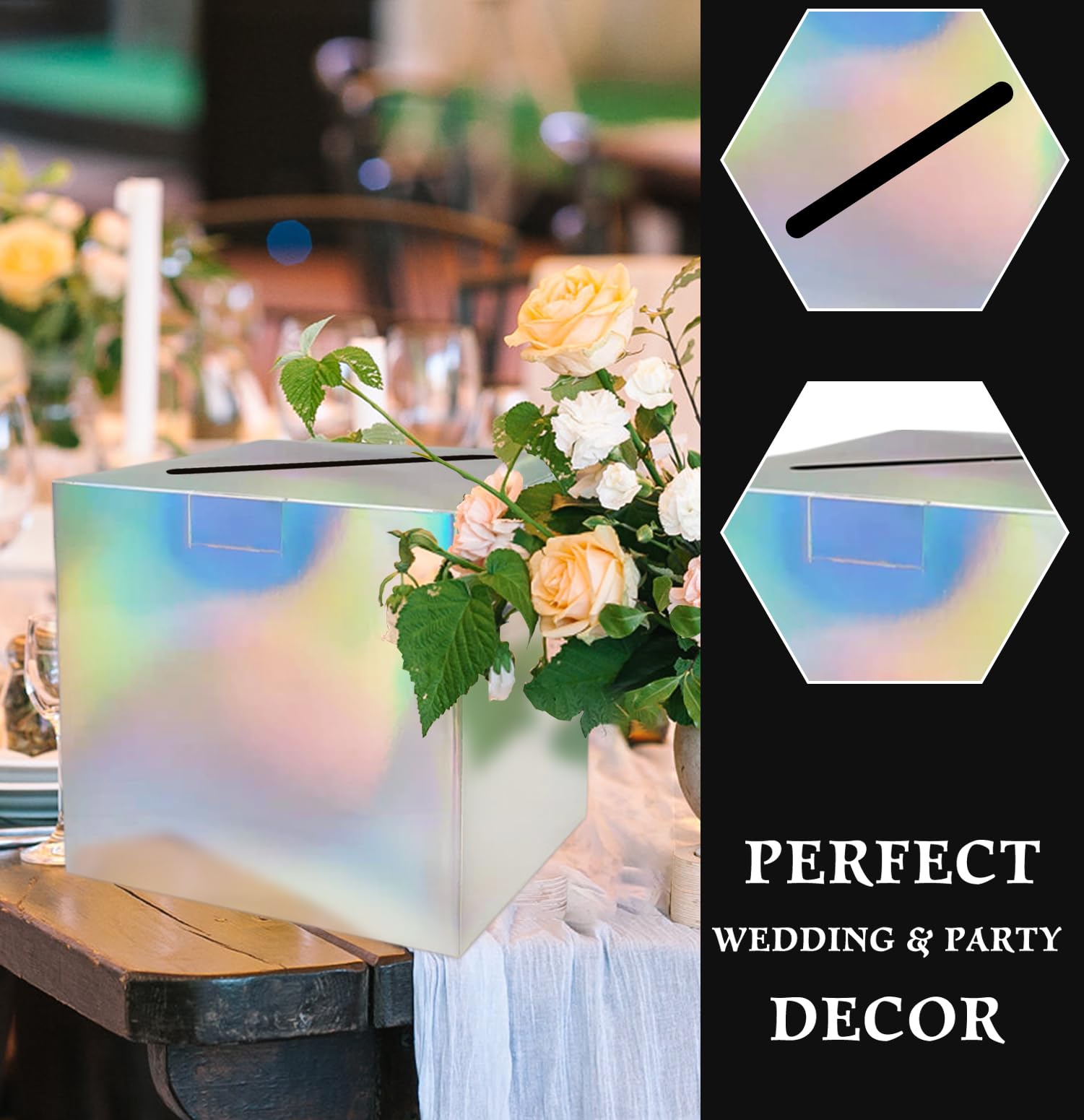 SietDESEO Card Box for Party Iridescent Card Box Raffle Box Gift Card Box Holder for Birthday Party Wedding Reception Baby Shower Bridal Shower Money Card Box