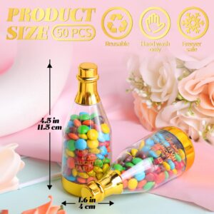 Ziliny 50 Pcs Metallic Golden Champagne Bottle Containers Candy Bottles Wedding Candy Box Bridal Shower Favors Plastic Wine Alcohol Containers Mini Champagne Bottles Bulk for Wedding Bridal Party