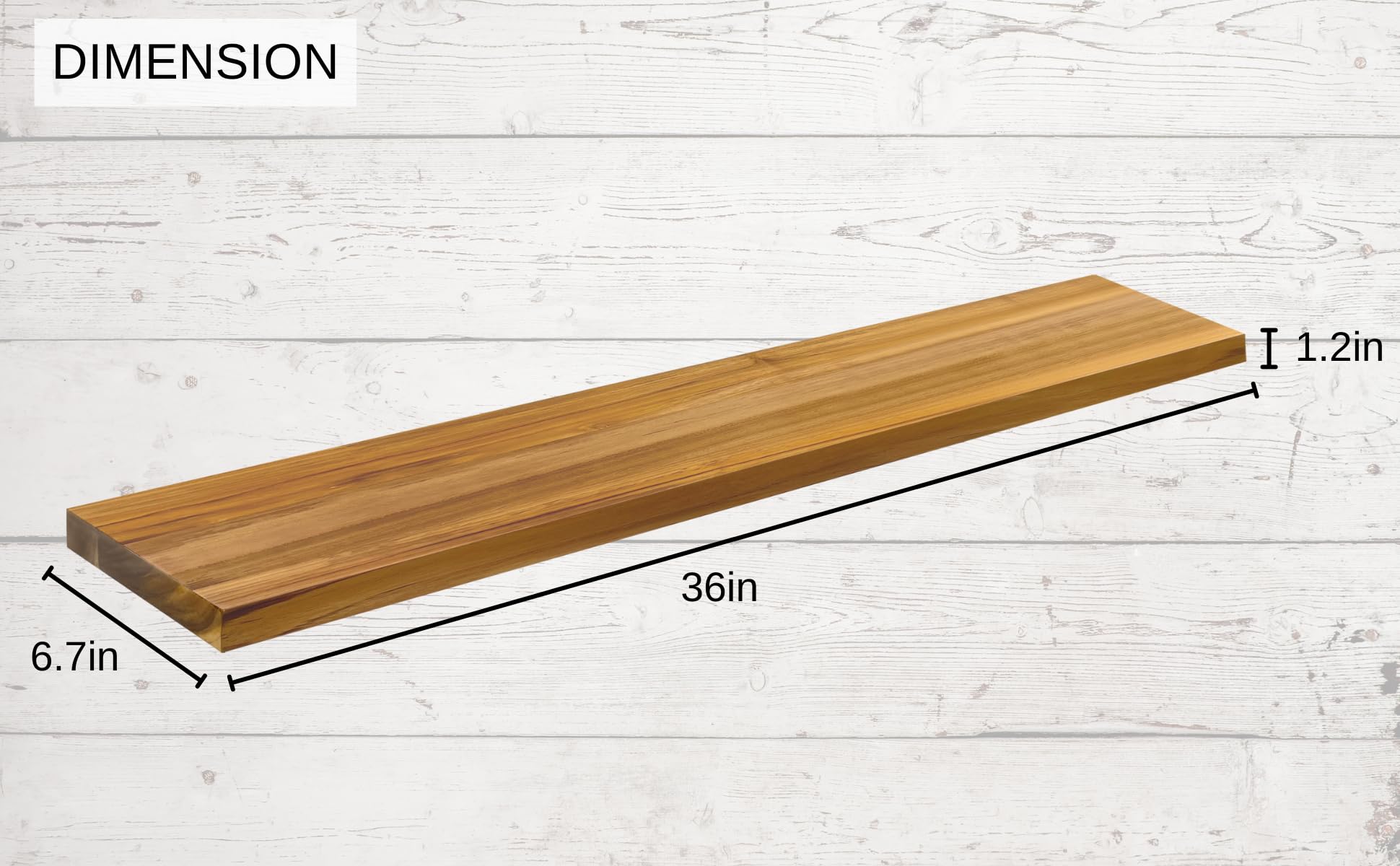 ILOT Teak Wood Floating Shelves Perfect for Bathroom Décor Pack of 2 Wooden Wall Shelves for Bedroom Living Room Kitchen Simple Minimalist Home Décor 36” x 6.7”