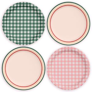 xo, fetti camp gingham paper plates - 24 pk, 9" | bachelorette decorations, camp bride, getting lit + getting hitched, gingham birthday party, glamping baby shower supplies, cool cake plates