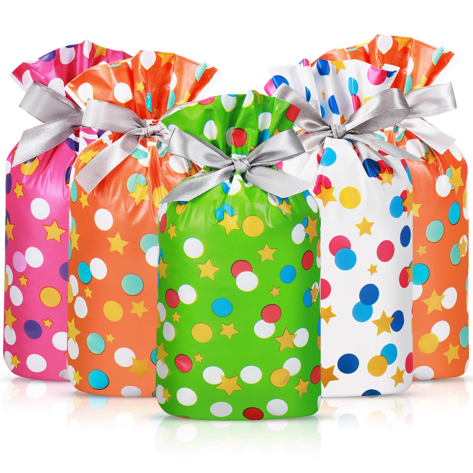 Capoda 50 Pcs Colorful Gift Bags Plastic Drawstring Bags 6 x 9 Inch Polka Dots Goodie Bags Reusable Star Party Favor Candy Bags for Birthday Baby Shower Pride Day Wedding Party Supplies