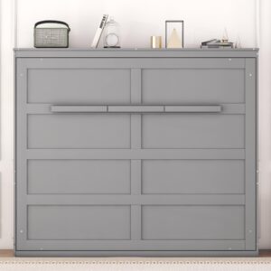 Merax Modern Farmhouse Solid Wood Murphy Cabinet Bed, No Box Spring Needed/Easy Assemble/Queen,Gray